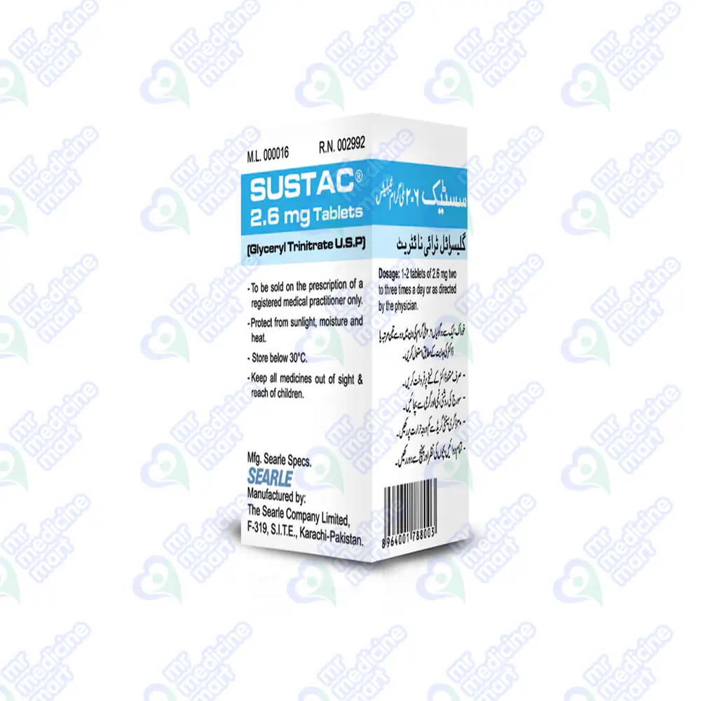 Sustac Tablet 2.6mg (Glyceryl Trinitrate) Price in Pakistan I Uses